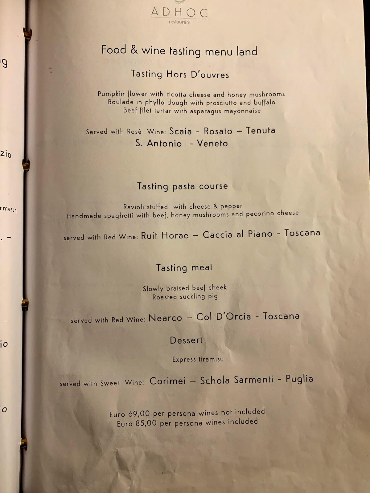 Menu at Ristorante Ad Hoc, Rome