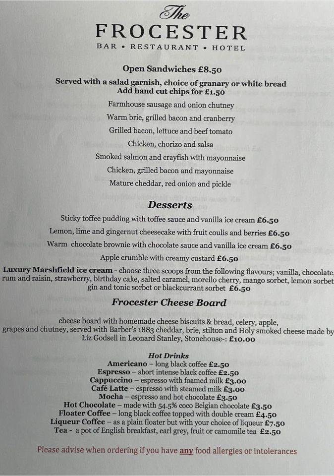 Menu at The Frocester pub & bar, Frocester