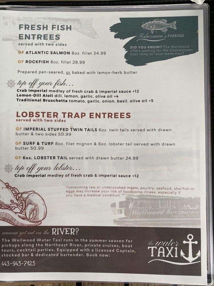 Menu at The Wellwood Restaurant, Charlestown, 523 Water St