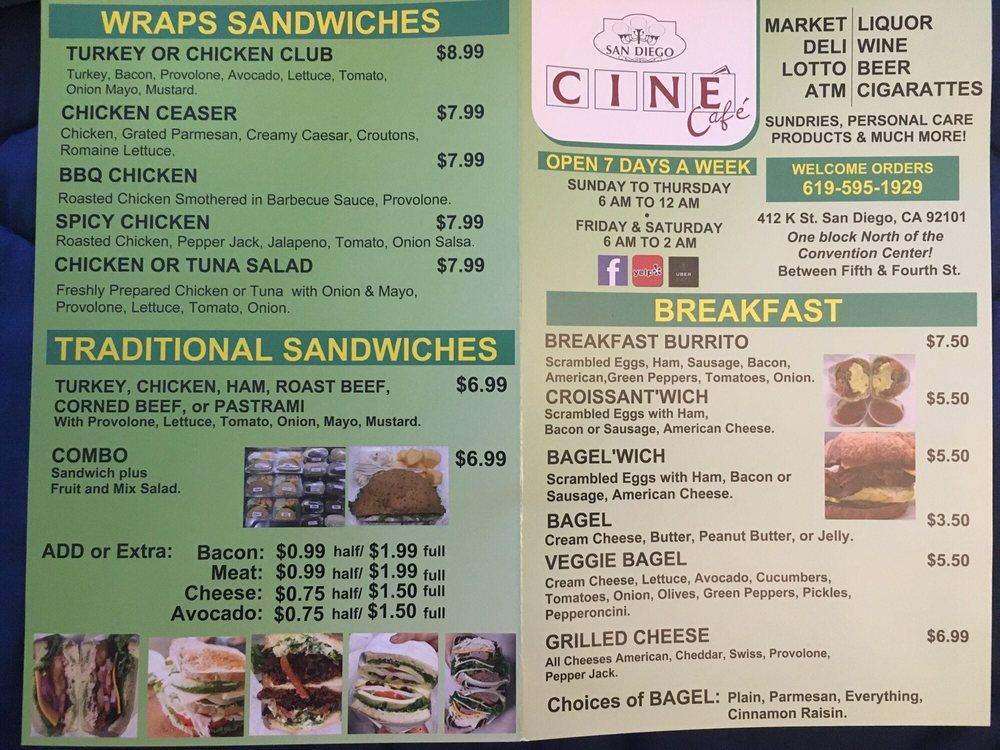 Menu at Ciné Café cafe, San Diego