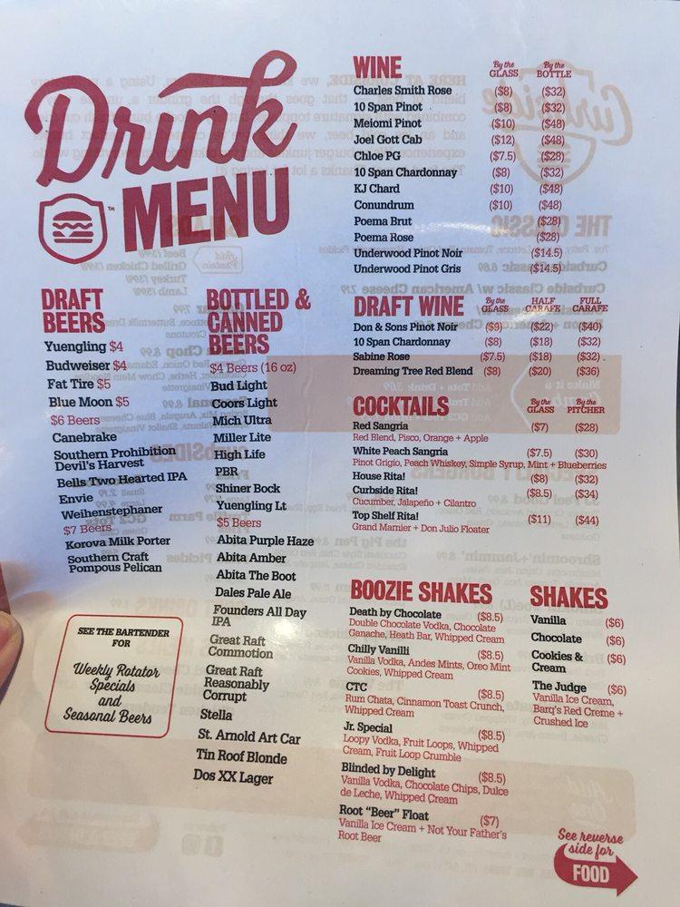 Menu at Curbside Burgers restaurant, Baton Rouge, Government St