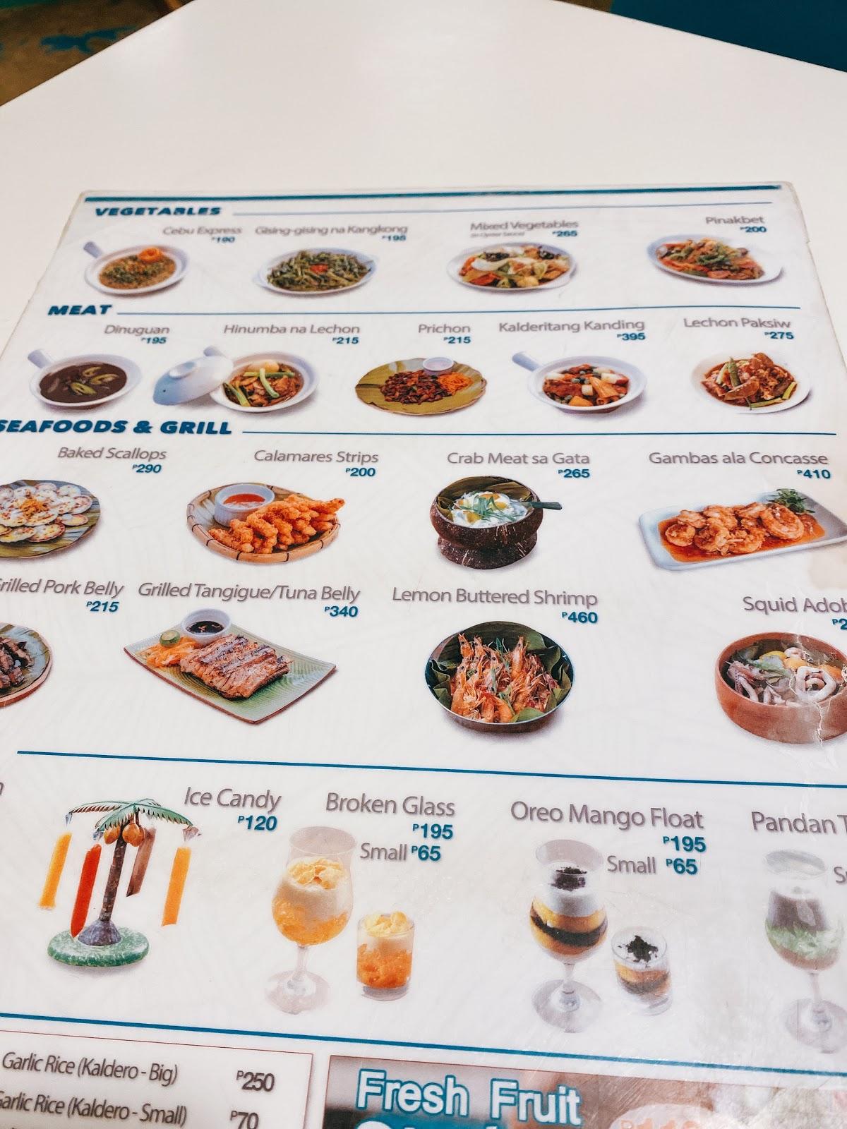 Menu at House of Lechon restaurant, Cebu City, Acacia St