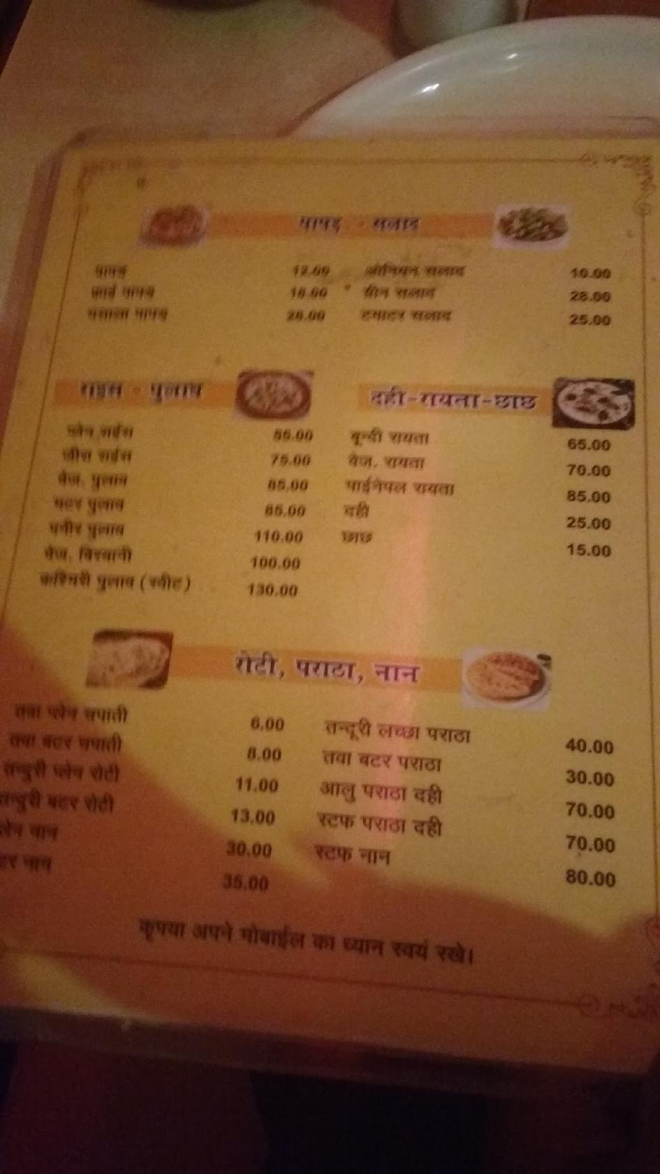 Menu at Meera Restaurant, Udaipur