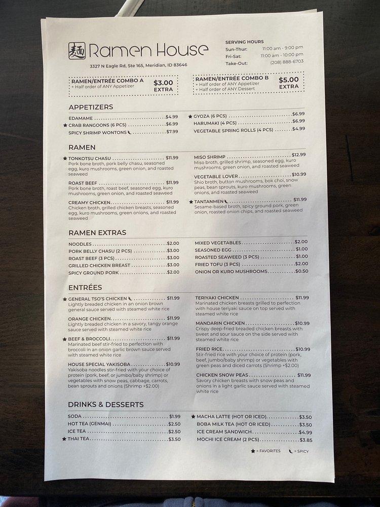Menu at Ramen House restaurant, Meridian