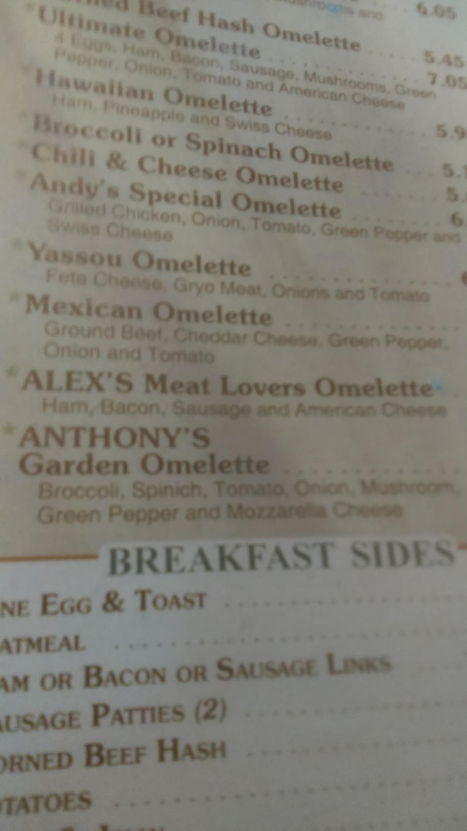 Menu at Theo's Family Restaurant, Warren