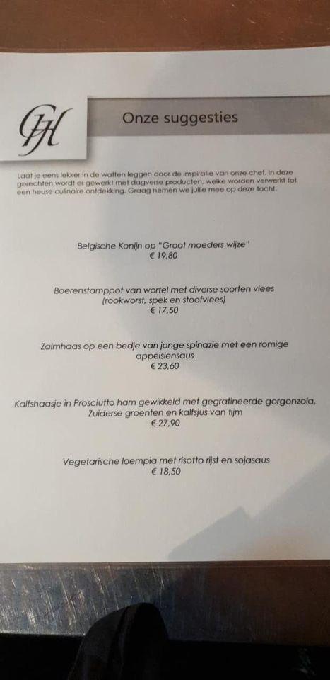 Menu at De Groote Hoef, Lommel