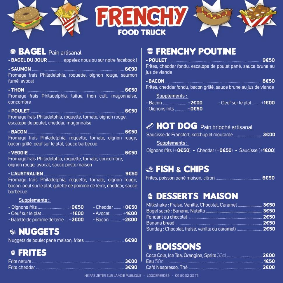 Menu at FRENCHY food truck restaurant, Le Castellet