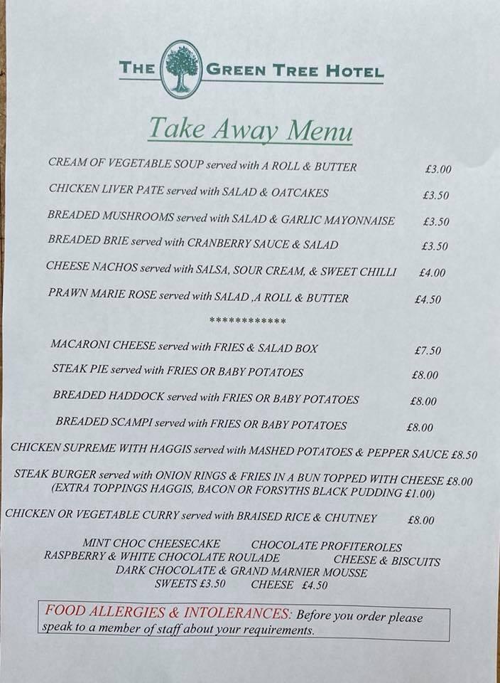 Menu at Green Tree Hotel pub & bar, Peebles