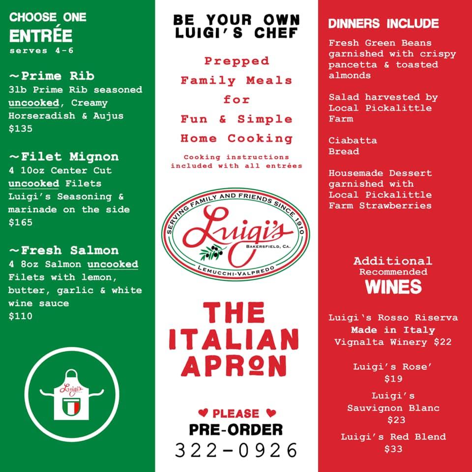 Menu at Luigi's Restaurant and Delicatessen, Bakersfield