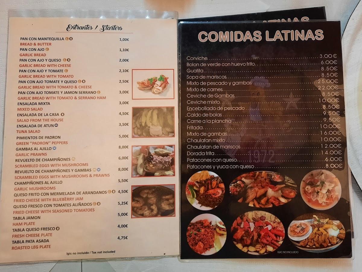 Menu at Pollos Mari restaurant, Los Cristianos