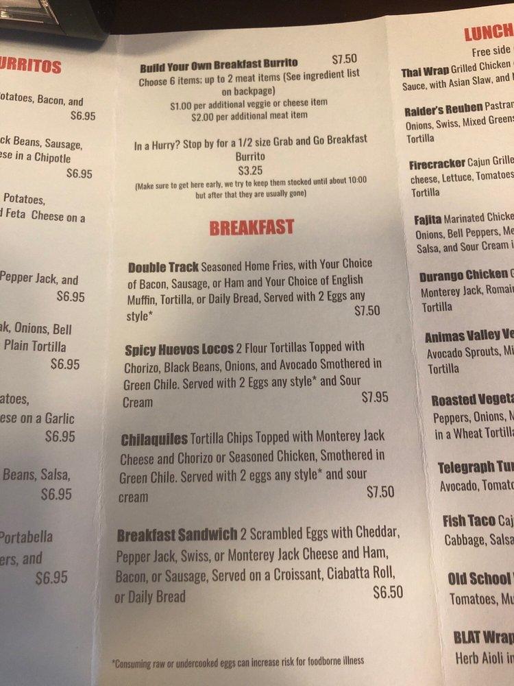 Menu at Raider Ridge Cafe, Durango, 509 E 8th Ave