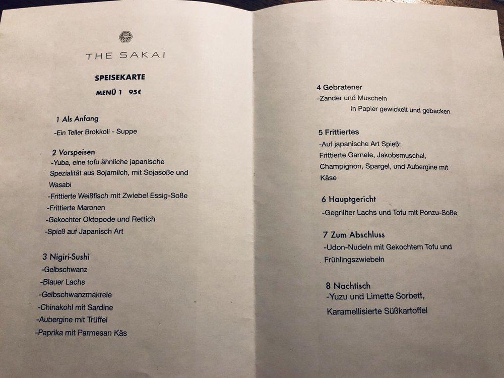 Speisekarte von The Sakai restaurant, Frankfurt am Main, Hedderichstraße 69