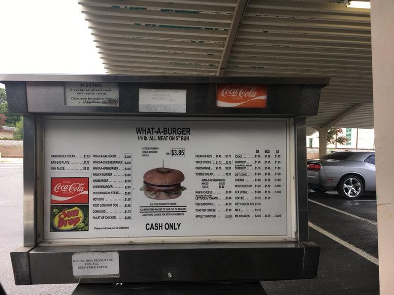 Menu at What-A-Burger fast food, Mooresville