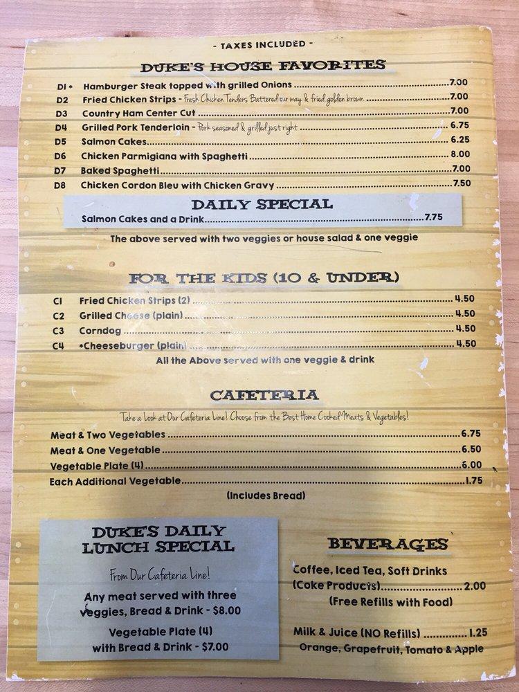 Menu at Duke's Restaurant, Winston-Salem, Country Club Rd