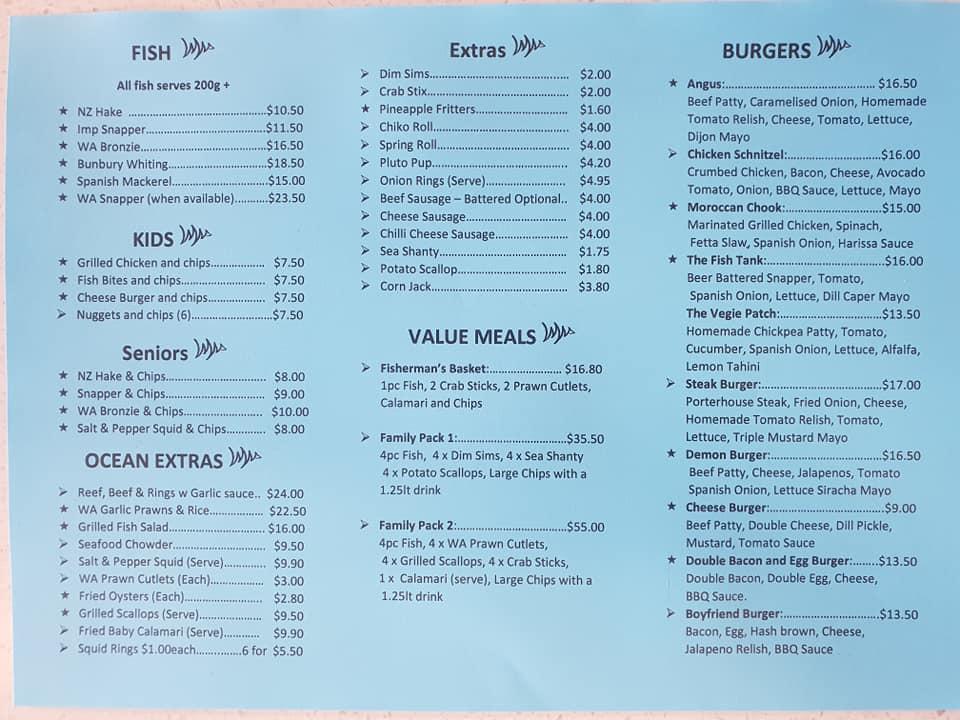 Menu at Fishers On Beach Rd restaurant, Bunbury
