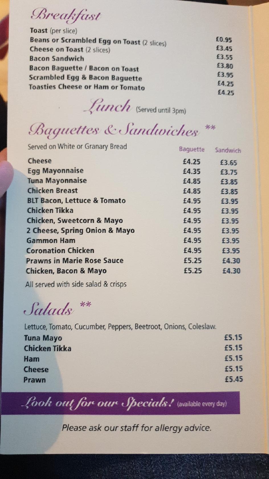 Menu at Loafers Coffee Shop cafe, Wisbech