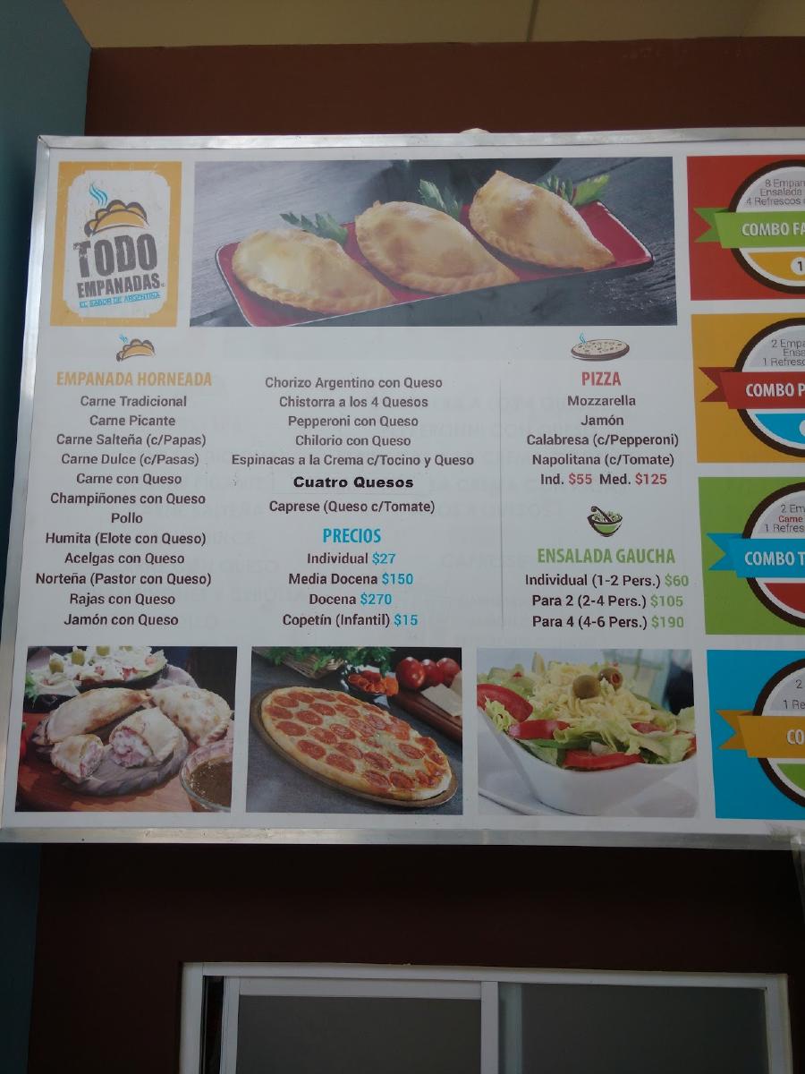 Menu at Todo Empanadas restaurant, Leon, Blvd. la Luz 3612-Local 7