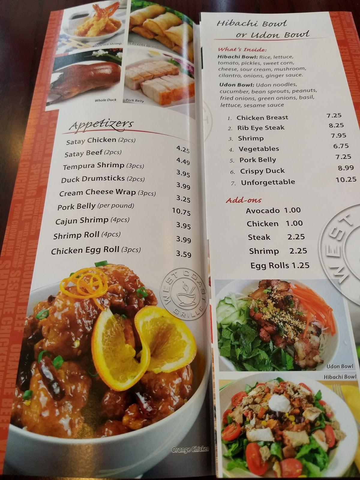 Menu at West Coast Grille restaurant, Fort Wayne, Calhoun St