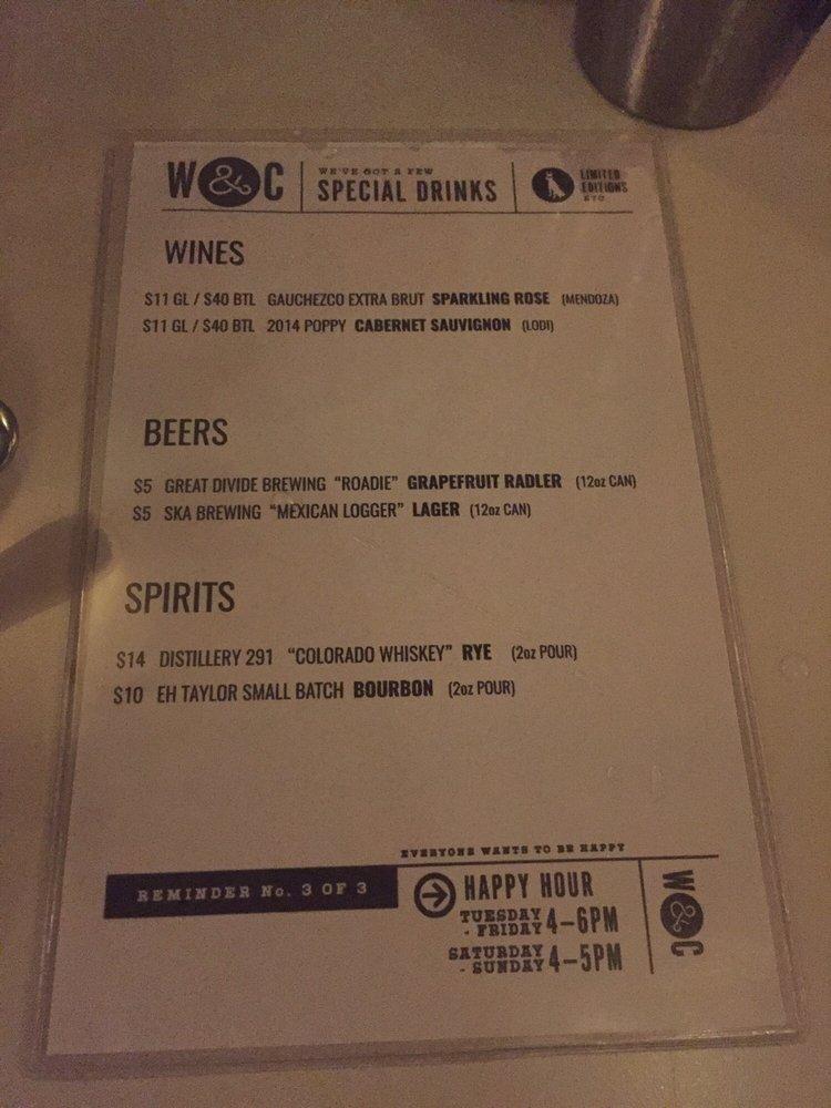 Menu at Work & Class pub & bar, Denver