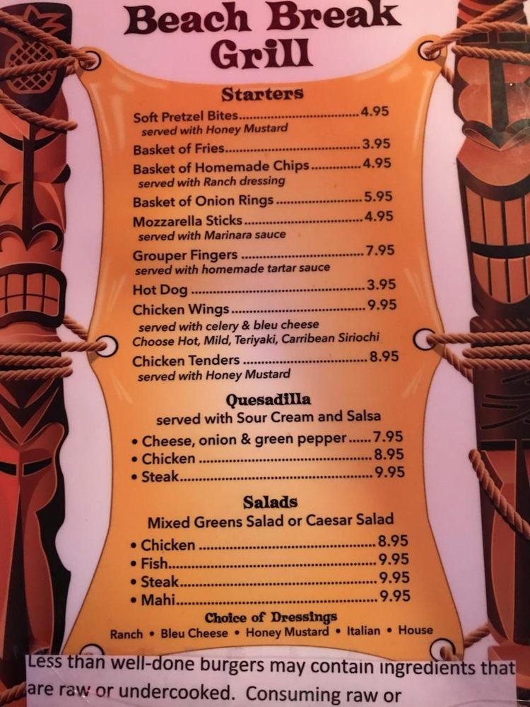 Menu at Beach Break Grill pub & bar, Hilton Head Island, 24 Palmetto Bay Rd
