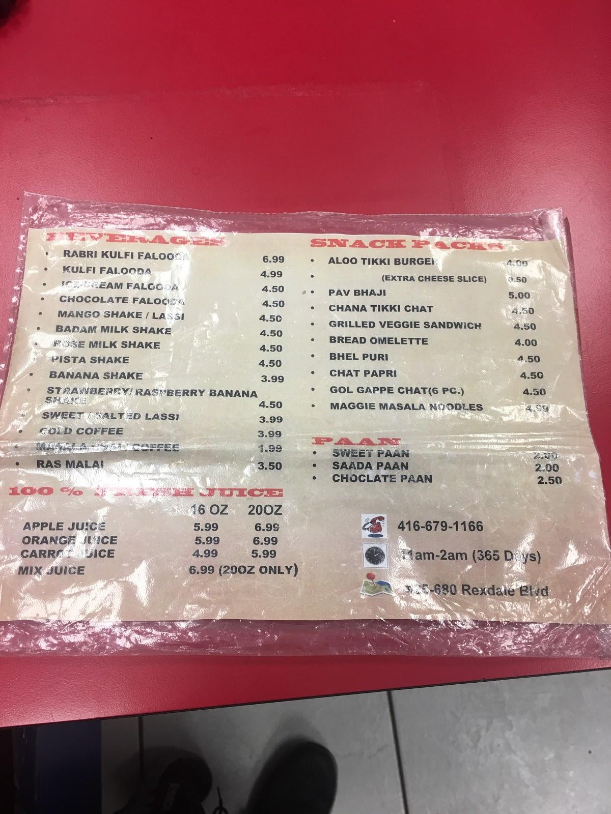 Menu at Bollywood Burgrill restaurant, Toronto, 680 Rexdale Blvd Unit 25