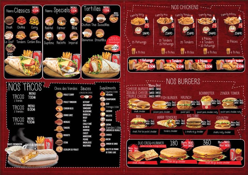 Menu au Chicken Food restaurant, Nemours