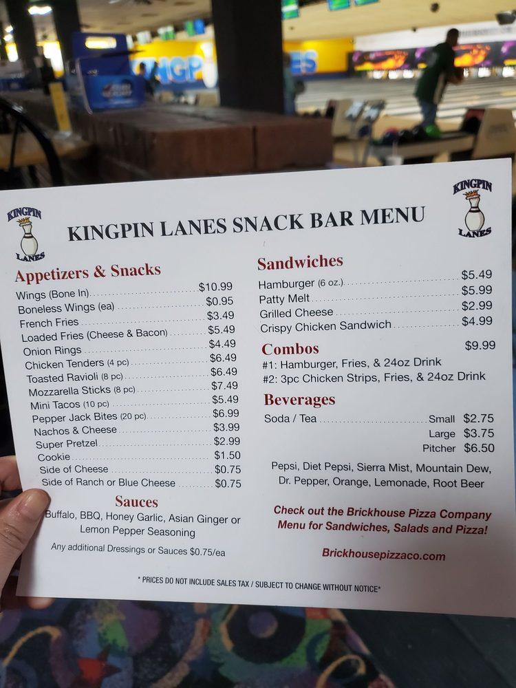 Menu at Kingpin Lanes & Brickhouse Pizza Company pub & bar, Bridgeton