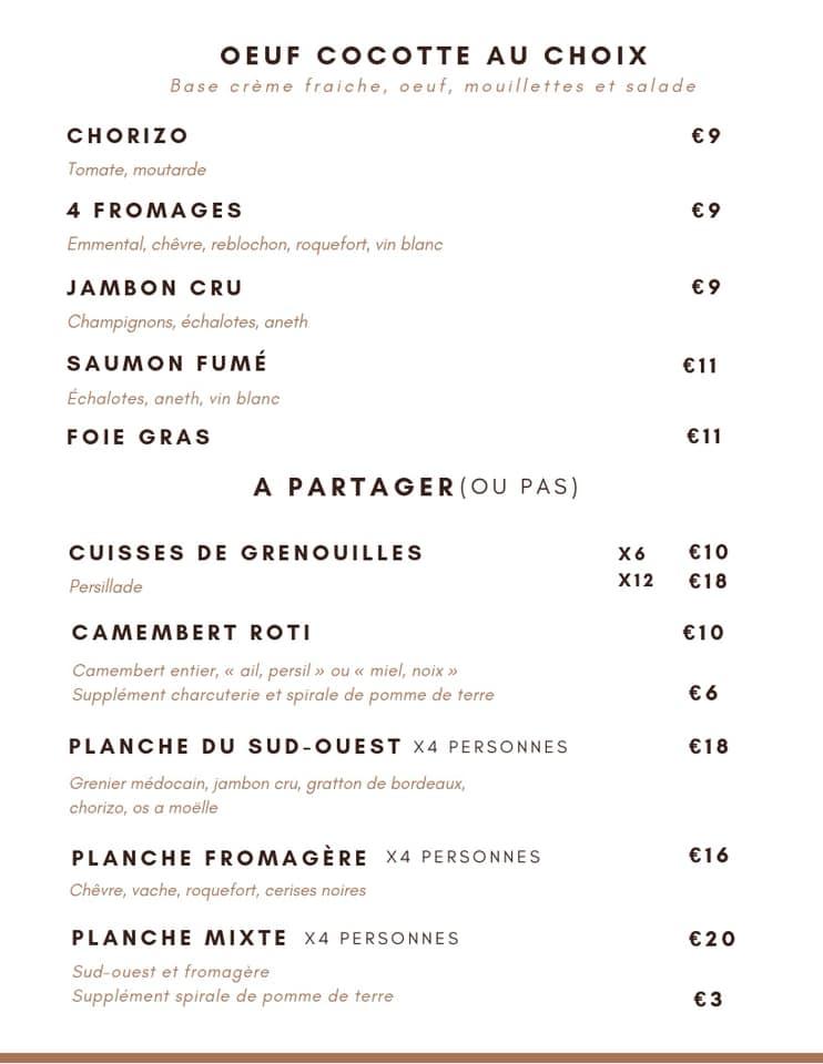 Menu at Le comptoir steakhouse, Lacanau