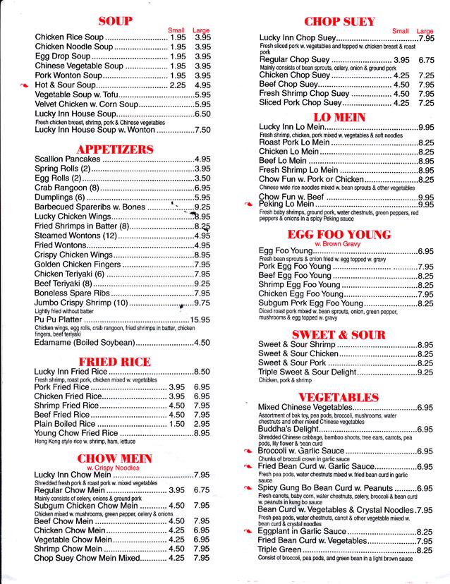 Menu at Lucky Inn Wok restaurant, Waterford