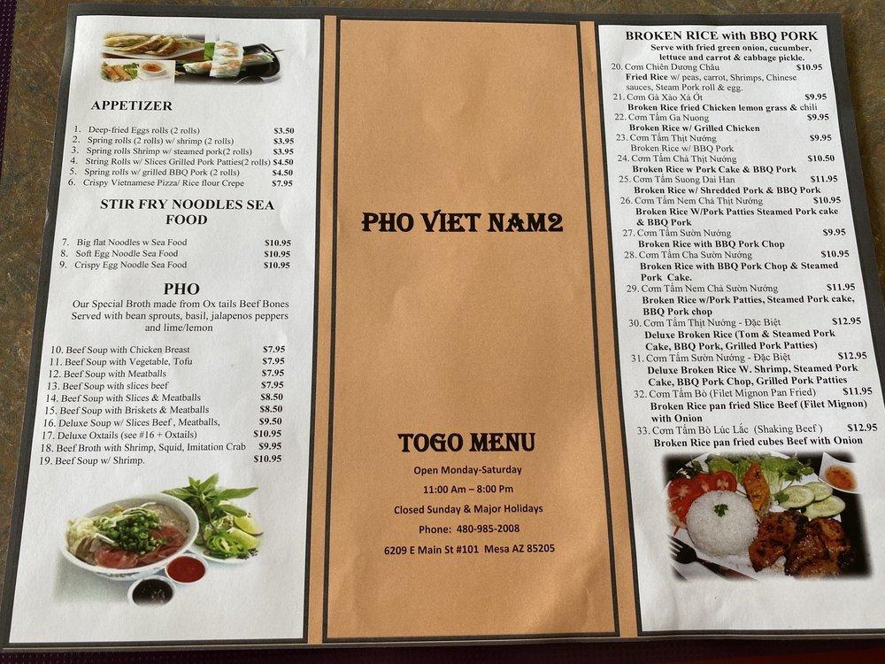 Menu at Pho Viet Nam 2 restaurant, Mesa, E Main St