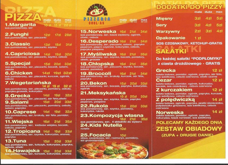 Menu at Pizzeria Cool-As, Sietesz