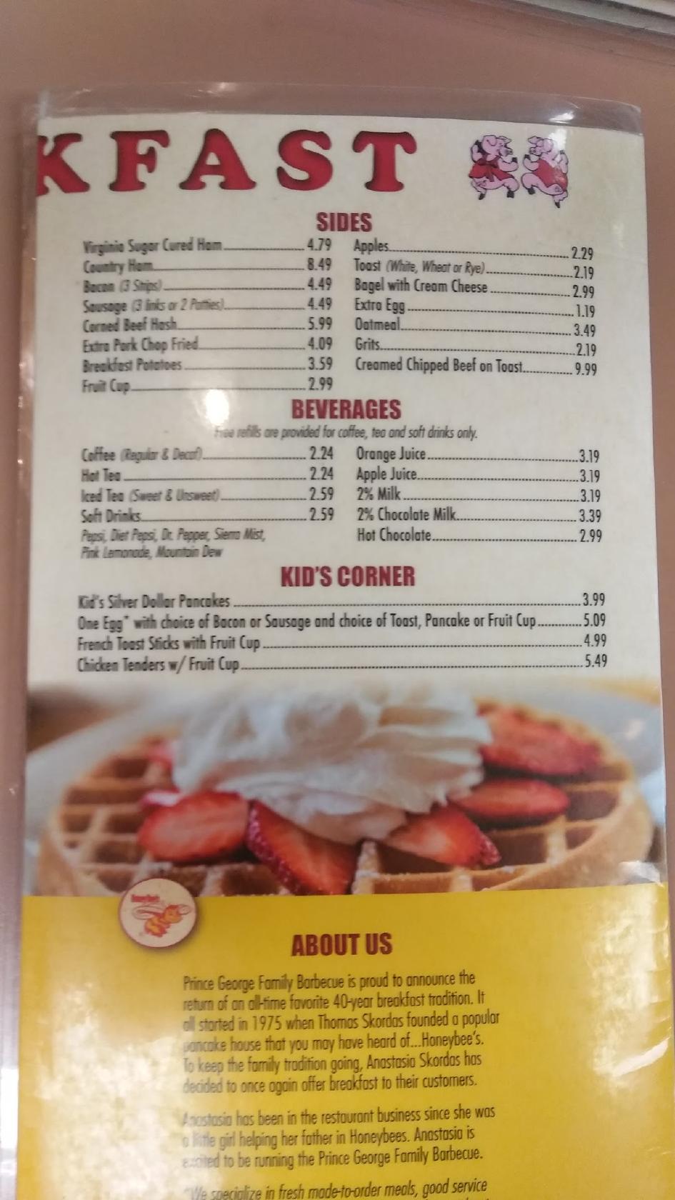 Menu at Prince George Family BBQ, Petersburg