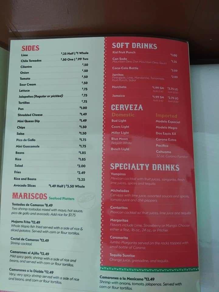 Menu at Puebla Mexican Restaurant, West Liberty