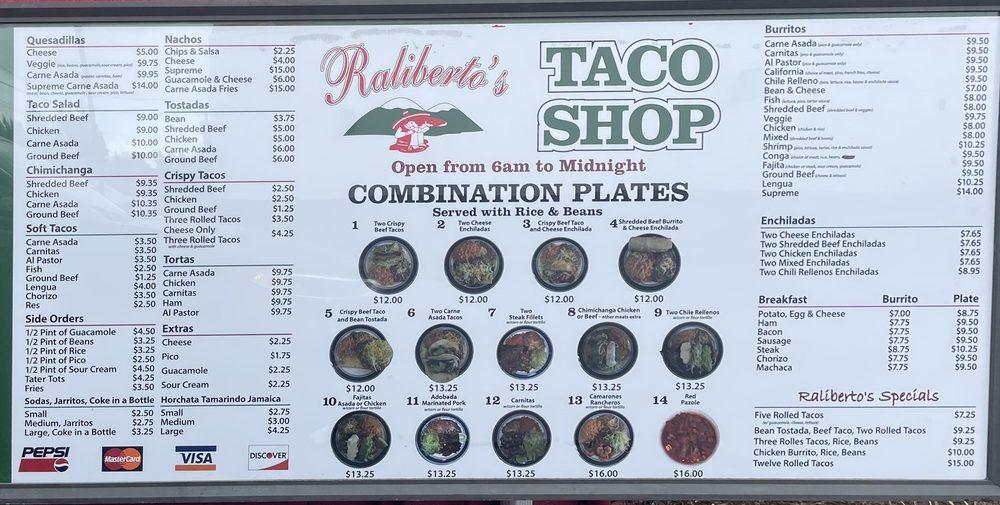 Menu at Ralibertos Taco Shop restaurant, Everett