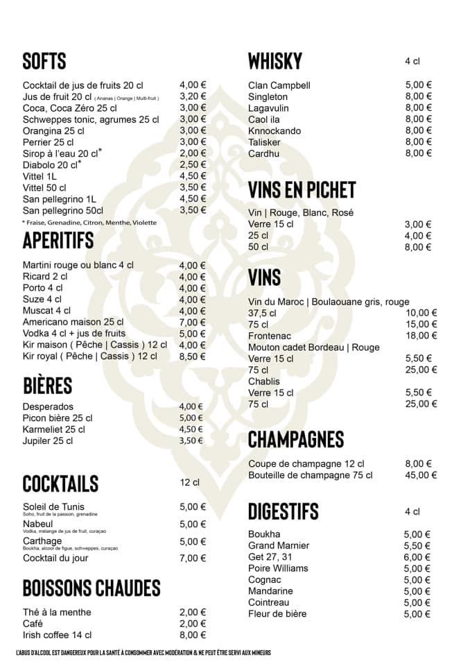 Menu at Restaurant Le Carthage - Lens, Lens