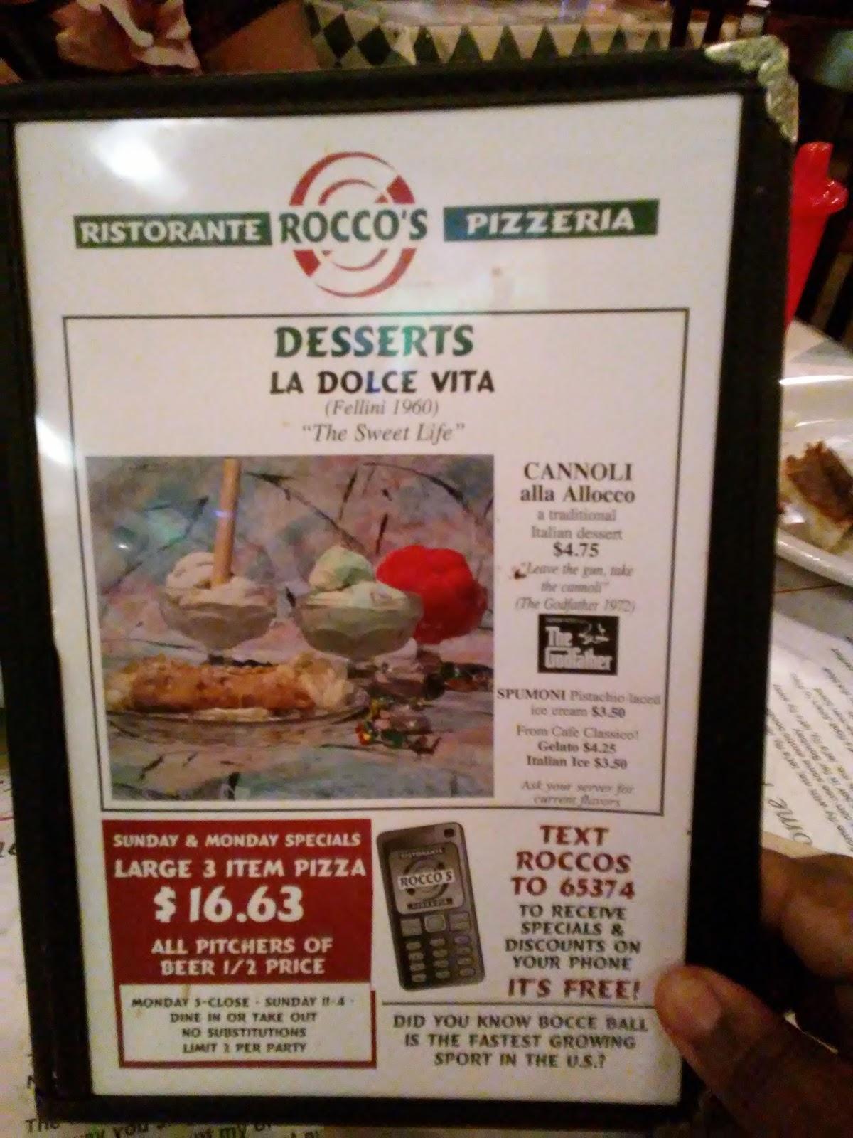 Menu at Rocco's Ristorante Pizzeria, Walnut Creek