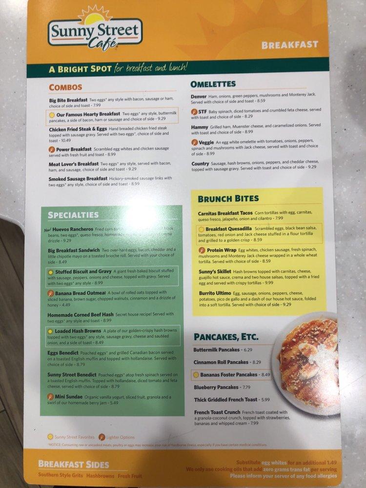 Menu at Sunny Street Cafe, Willow Park, 229 Shops Blvd Suite 103