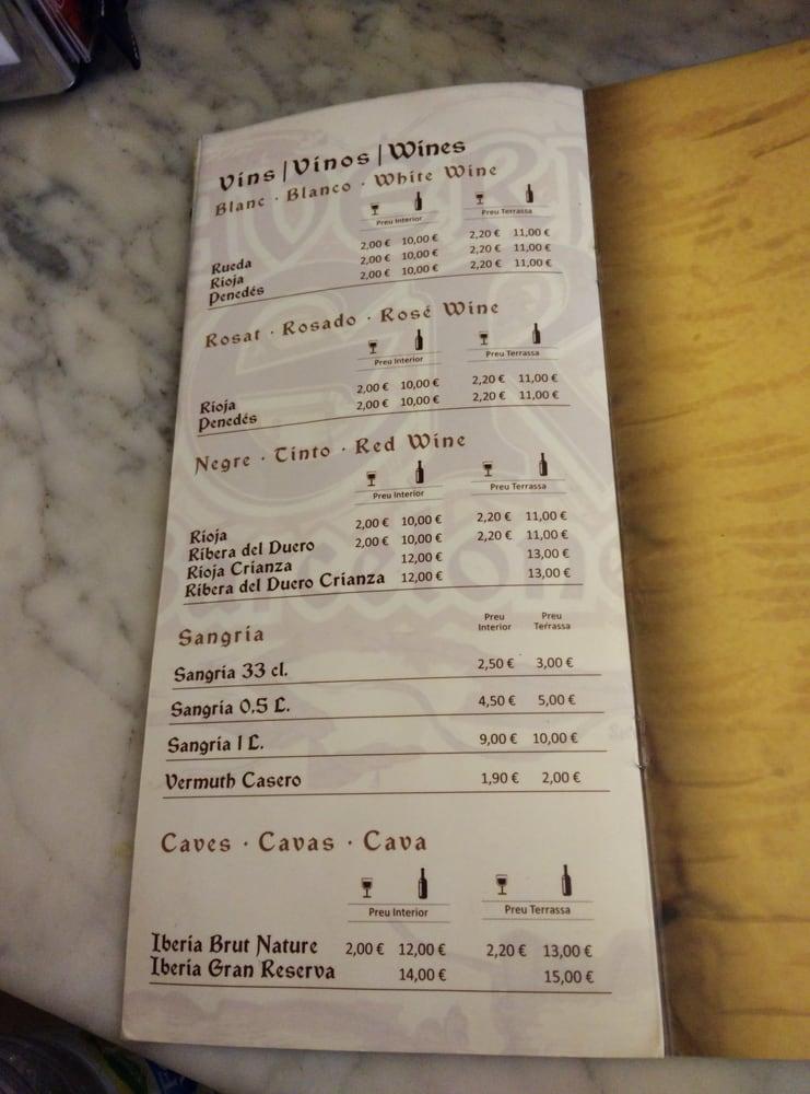 Menu at Bodega Ibèria pub & bar, Barcelona