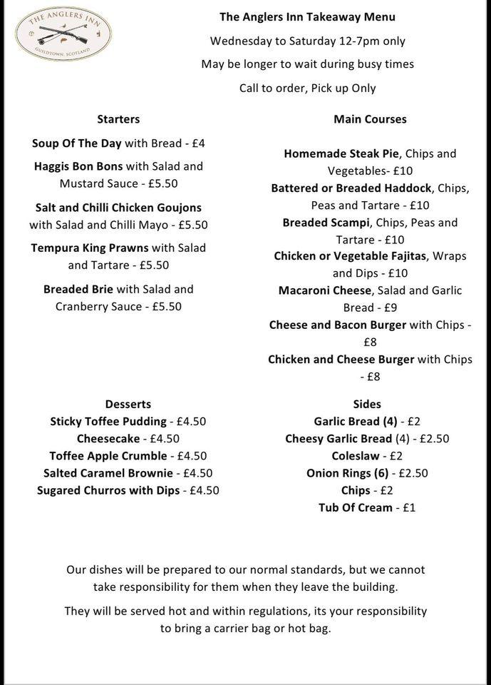 Menu at The Anglers Inn pub & bar, Perth, Main Rd