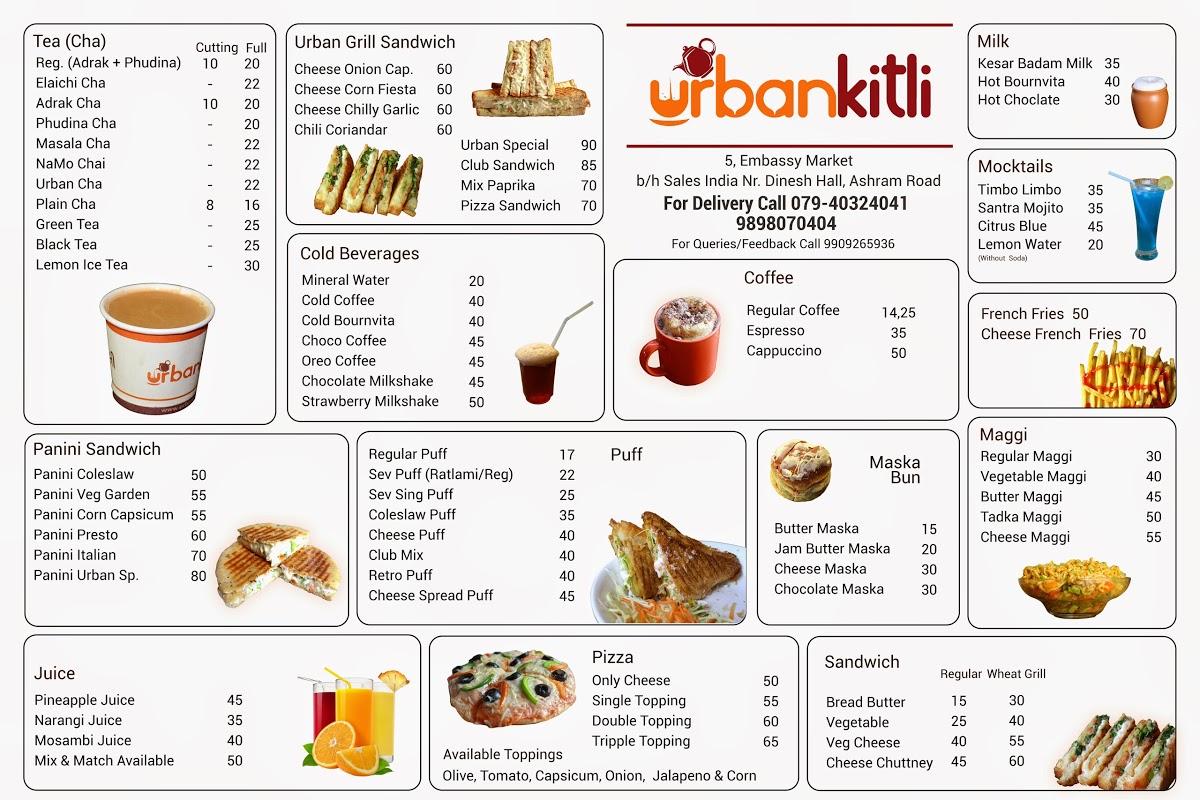 Menu at Urban Kitli, Ahmedabad, 5 Embassy Market Ashram Road Near ...
