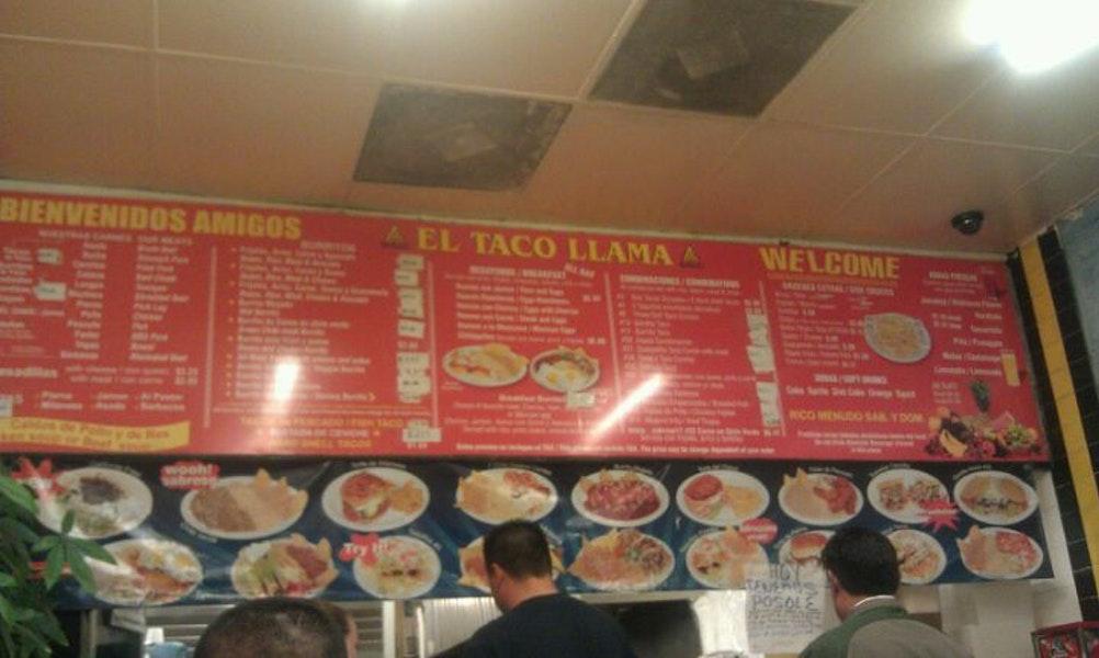 Menu at El Taco Llama. restaurant, Los Angeles, Corbin Ave # B