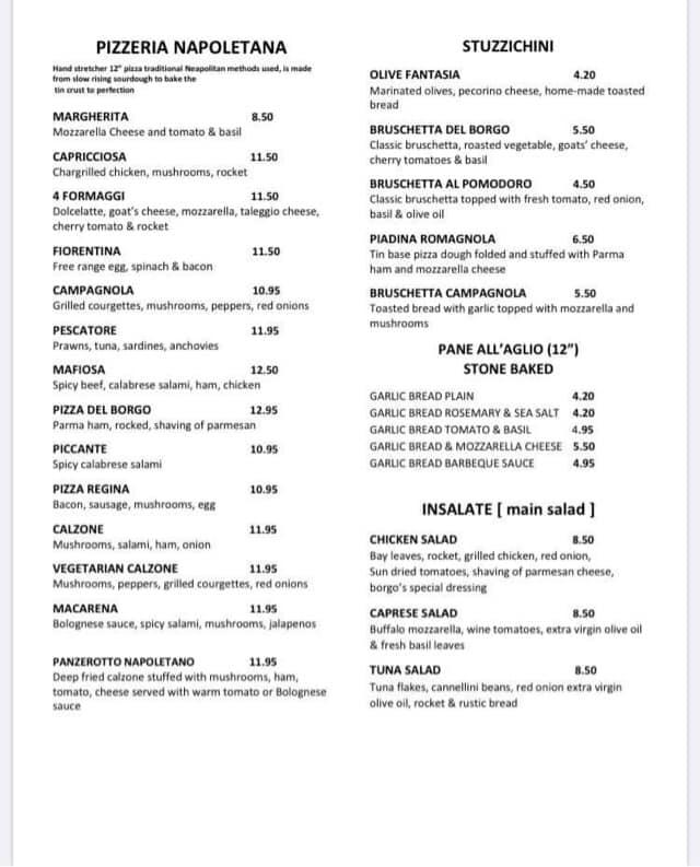 Menu at Il Borgo Antico restaurant, Poynton