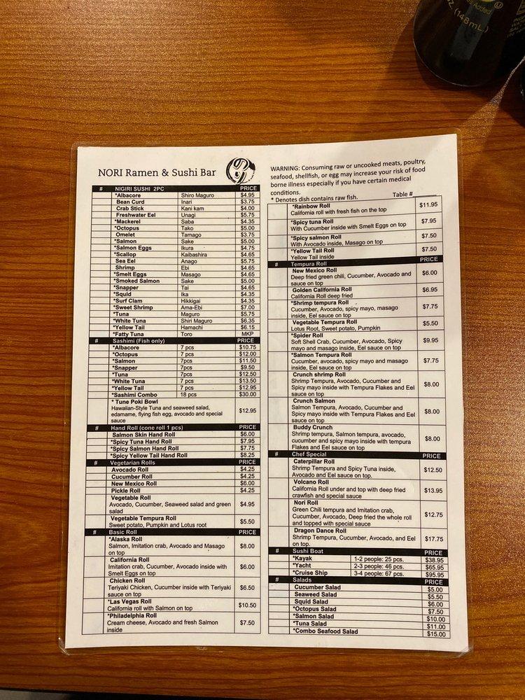 Menu at Nori Ramen and Sushi Bar, Rio Rancho, Southern Blvd SE #116