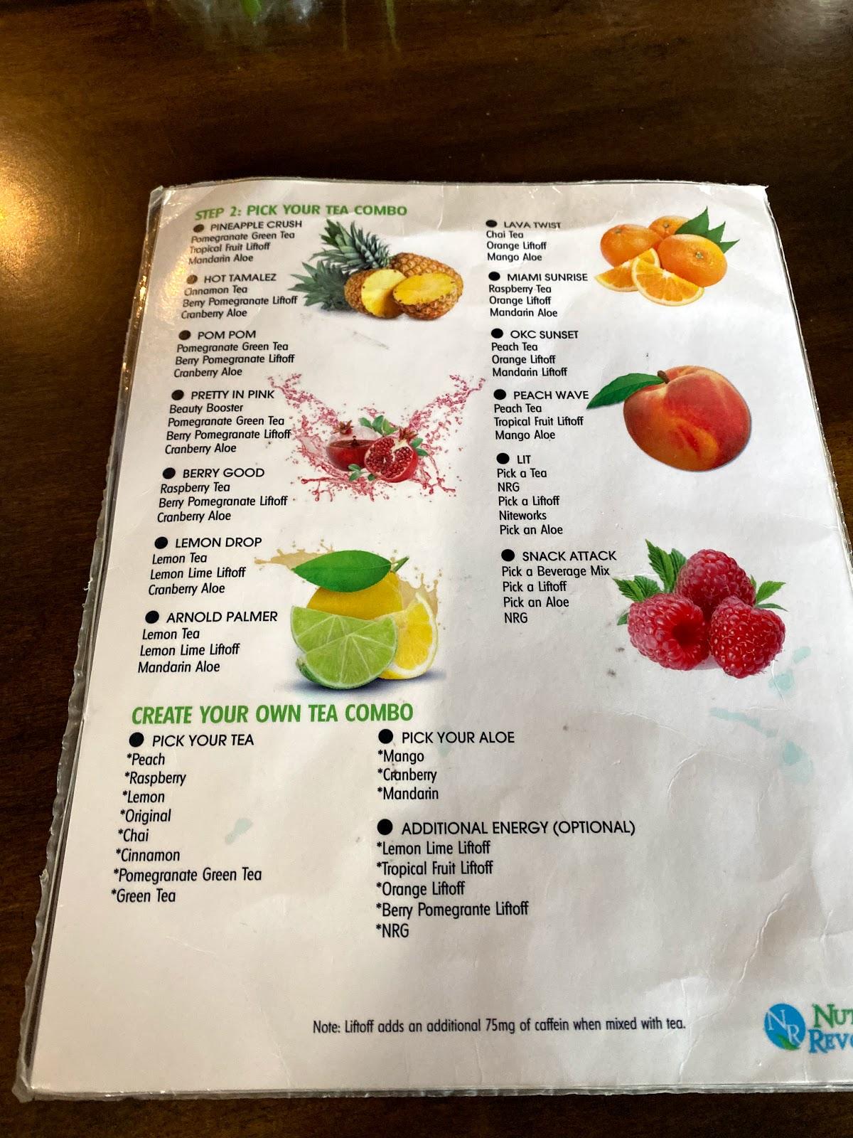 Menu at Nutrition Revolution cafe, Oklahoma City
