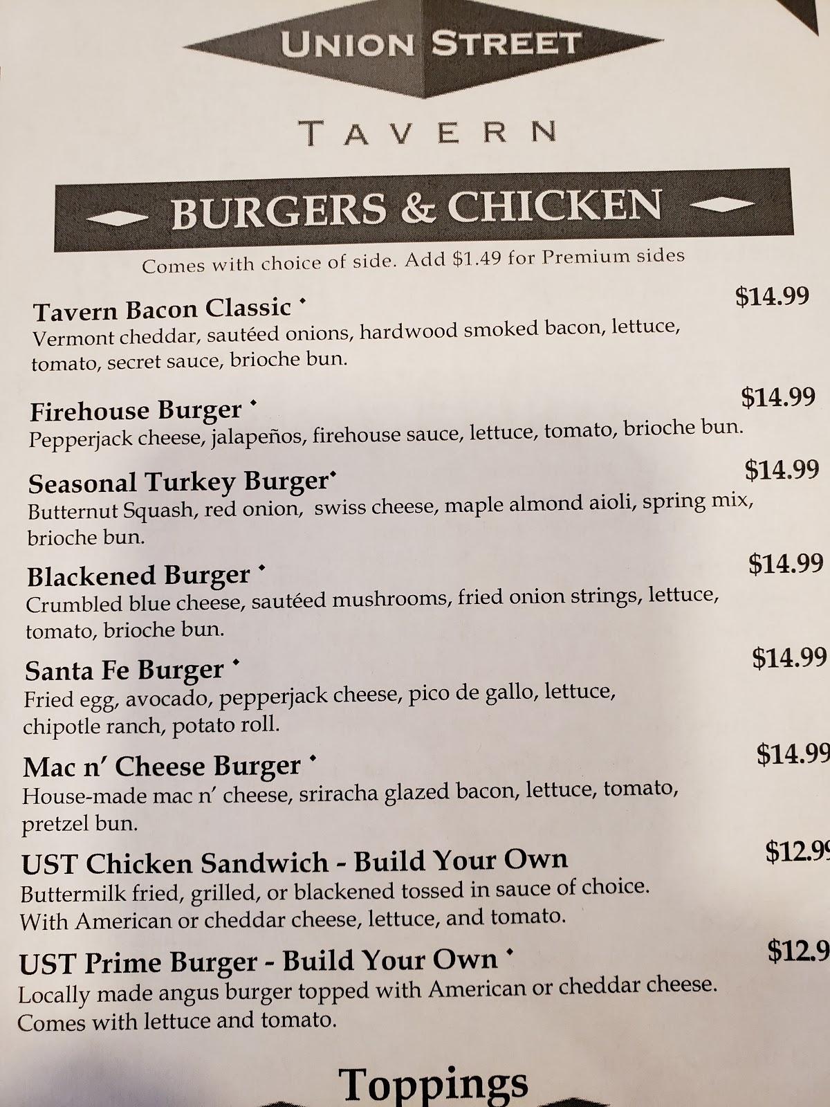 Menu at Union Street Tavern pub & bar, Windsor