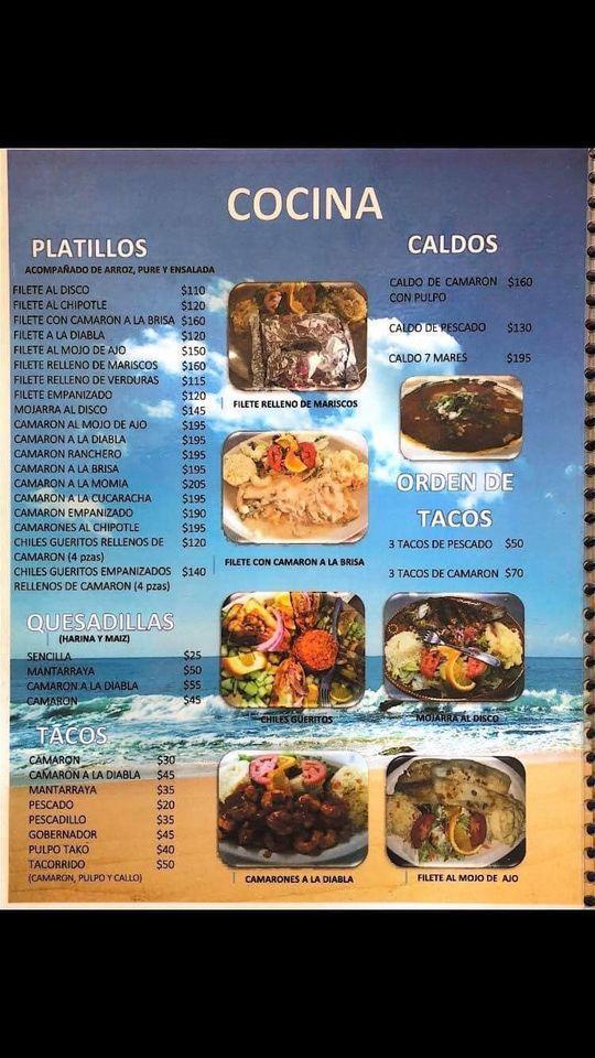 Menu at cocos y mariscos del rio restaurant, Mexicali, Bulevar Río Nuevo