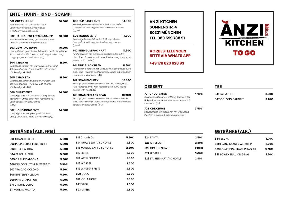 Speisekarte von Anzi Kitchen restaurant, München