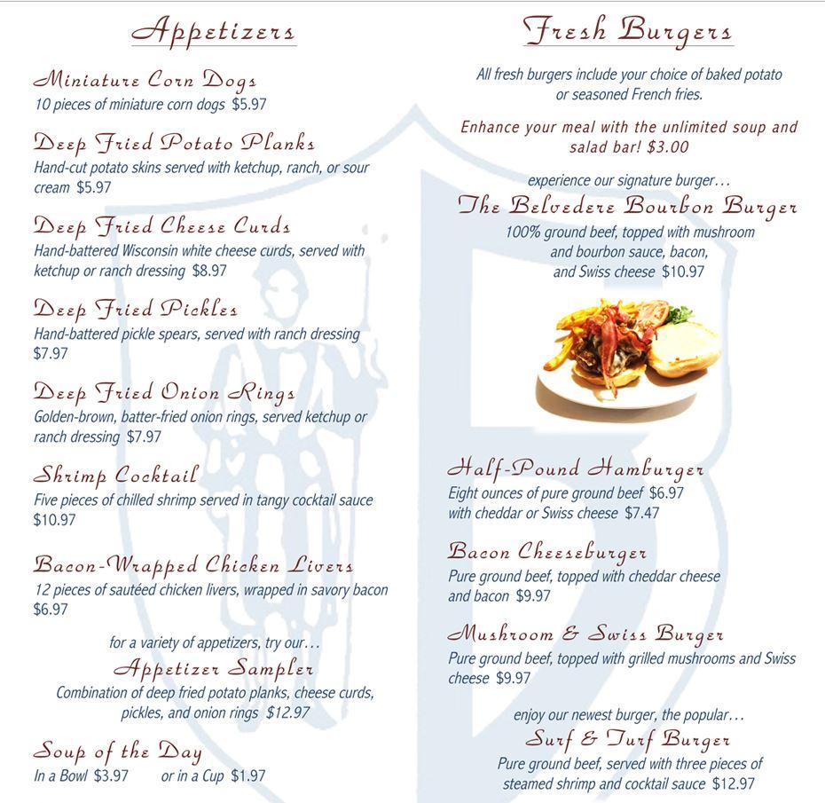 Menu at Belvedere Supper Club, Marshfield
