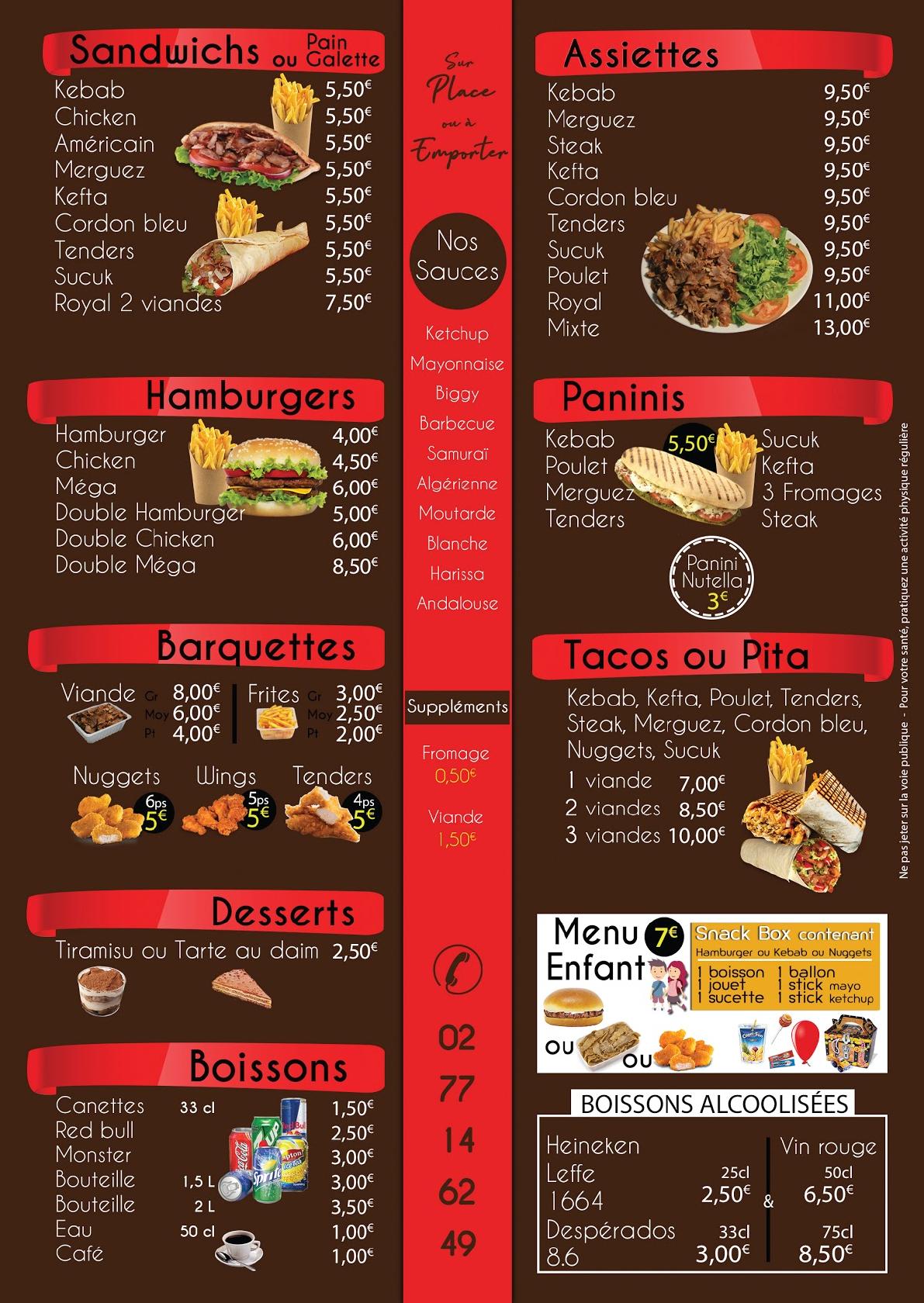 Menu at Le Pacha, Étrépagny