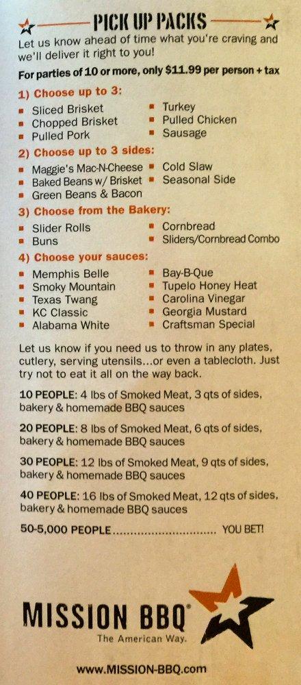 Menu at MISSION BBQ, Tallahassee